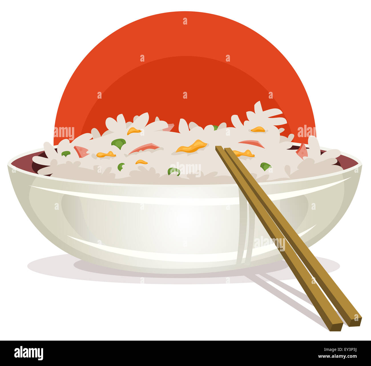 Illustrazione di un cartone piatto di riso fritto con bacchette cinesi ...
