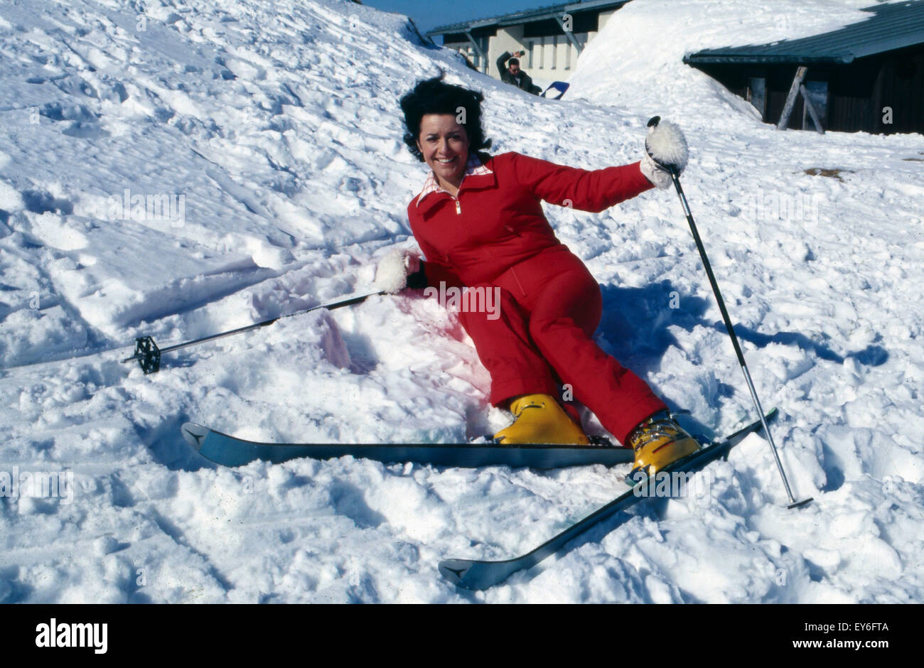 Deutsche volkstümliche Sängerin Lydia Huber beim Skifahren, Deutschland ...