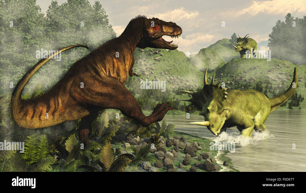 Tirannosauro rex dinosauri in lotta immagini e fotografie stock ad alta ...