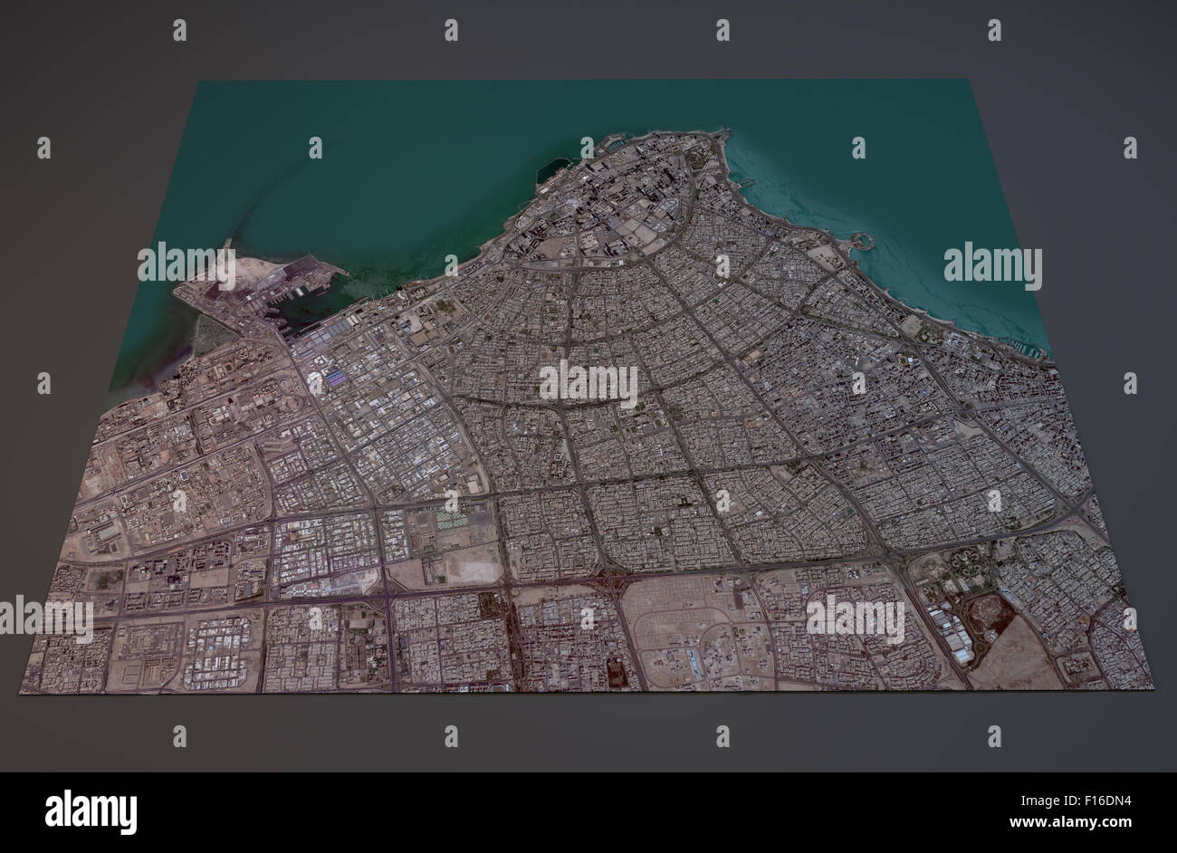 Mappa di Kuwait City, Kuwait, vista satellitare, mappa in 3d su sfondo ...