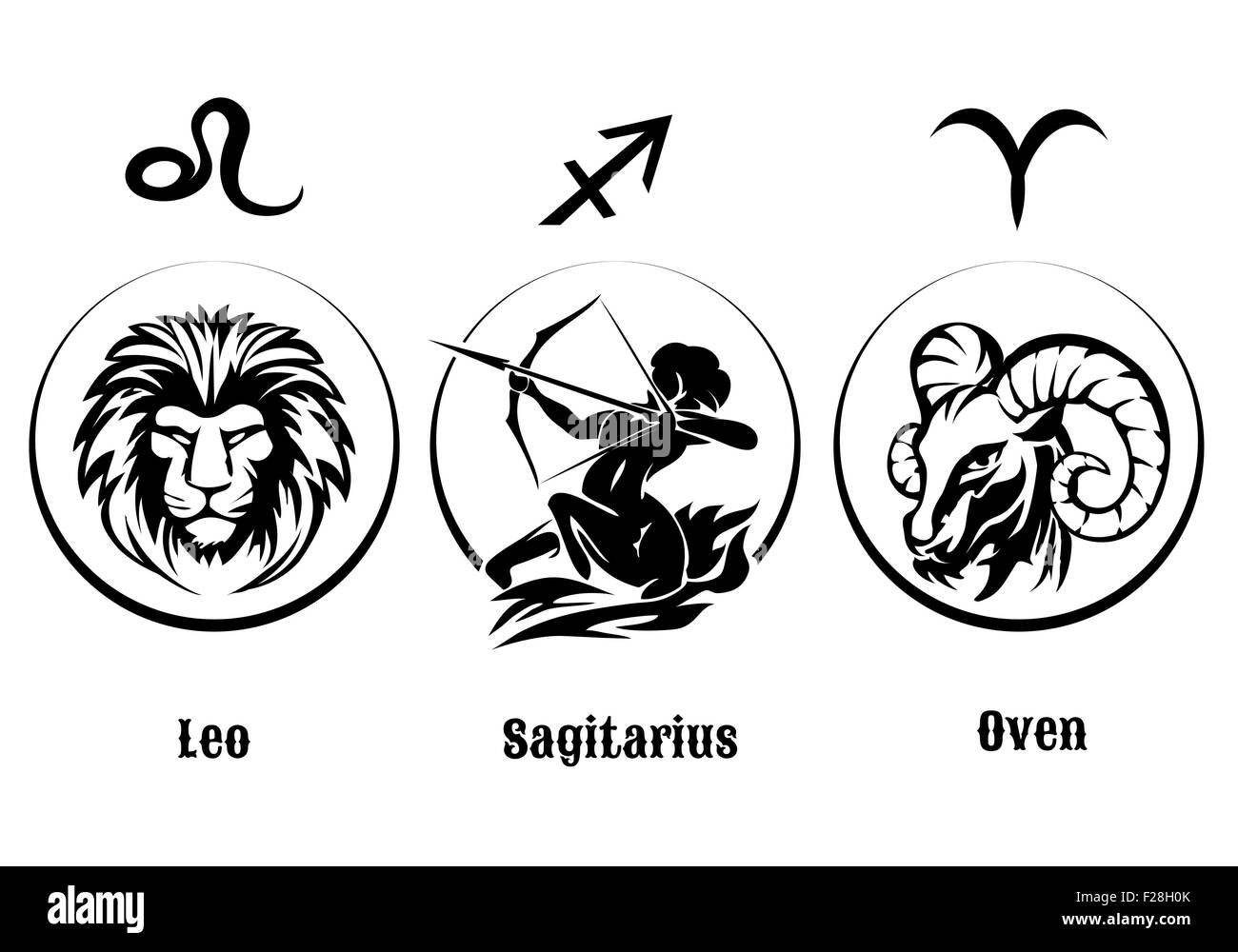 Tre segni zodiacali di fuoco. Isolato su sfondo bianco. Gratuito solo ...