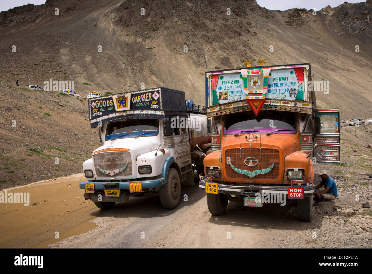 India, Jammu e Kashmir, Ladakh, Kargil a Leh autostrada, merci carrello ...