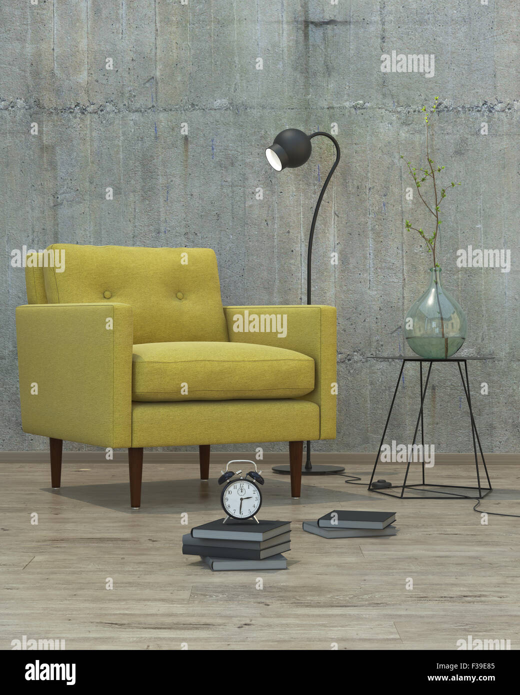Arredamento moderno con divano giallo sfondo, 3D Foto stock - Alamy