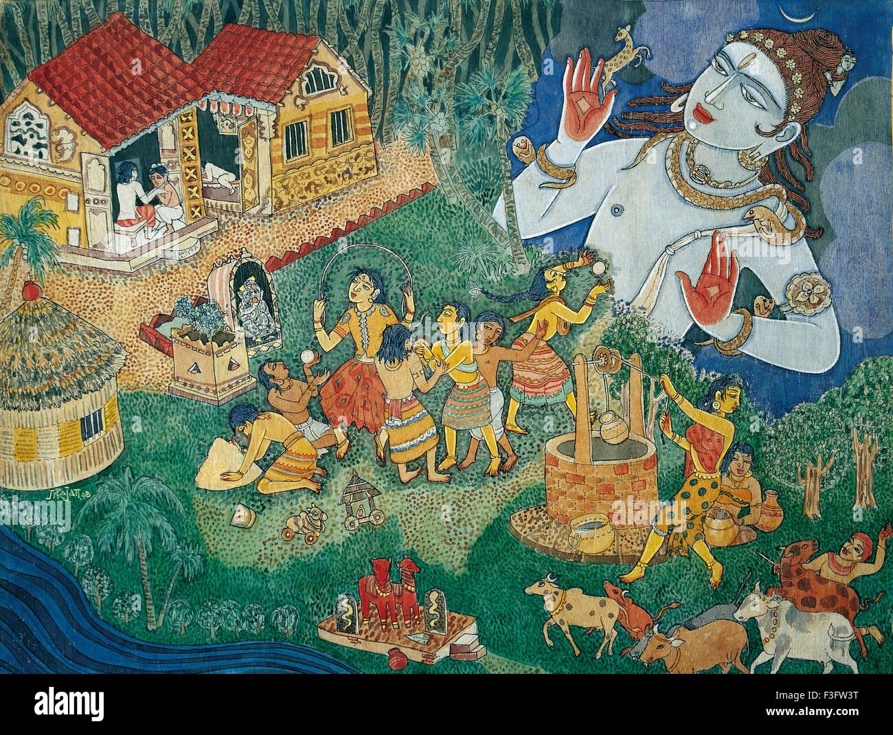 Credenza indù Induismo arte Lord Shiva benedice villaggio bene antiche ...