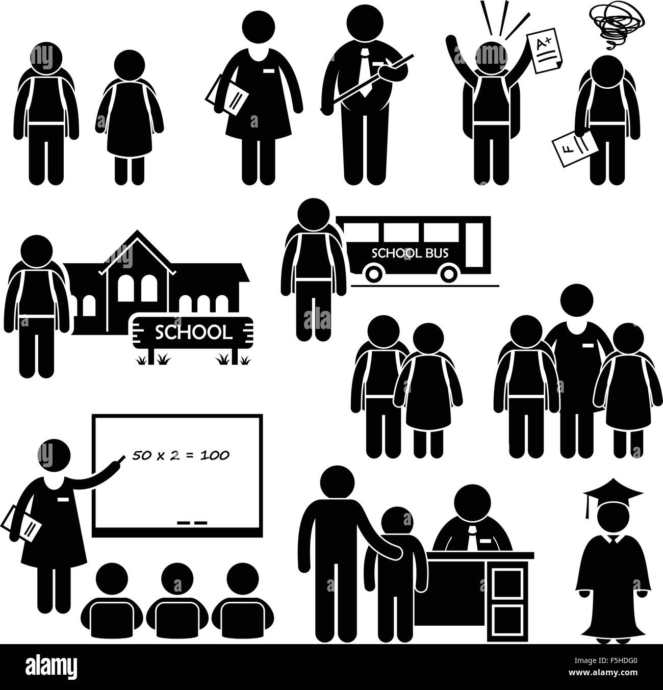 Per studenti e insegnanti preside scuola bambini Stick Figura Icona ...
