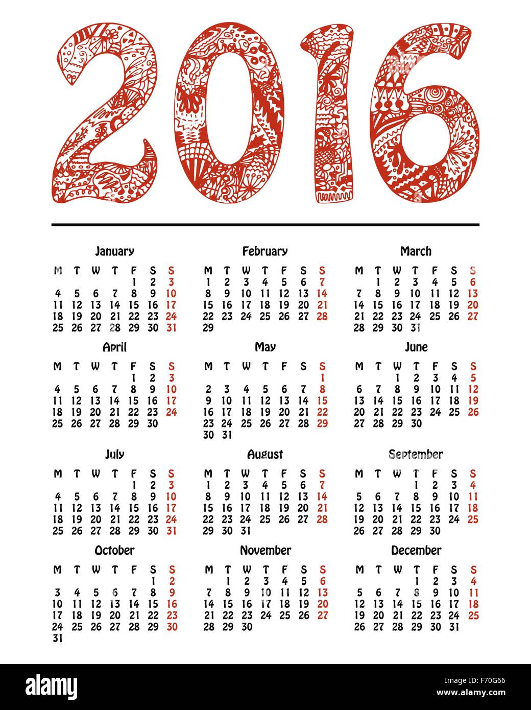Anno di calendario 2016 zentangle disegnati a mano immagini e ...