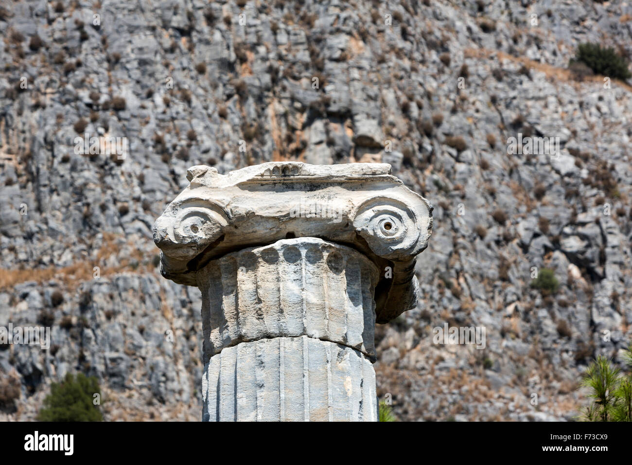 Colonna ionica del tempio di Athena. Priene antica città greca della ...