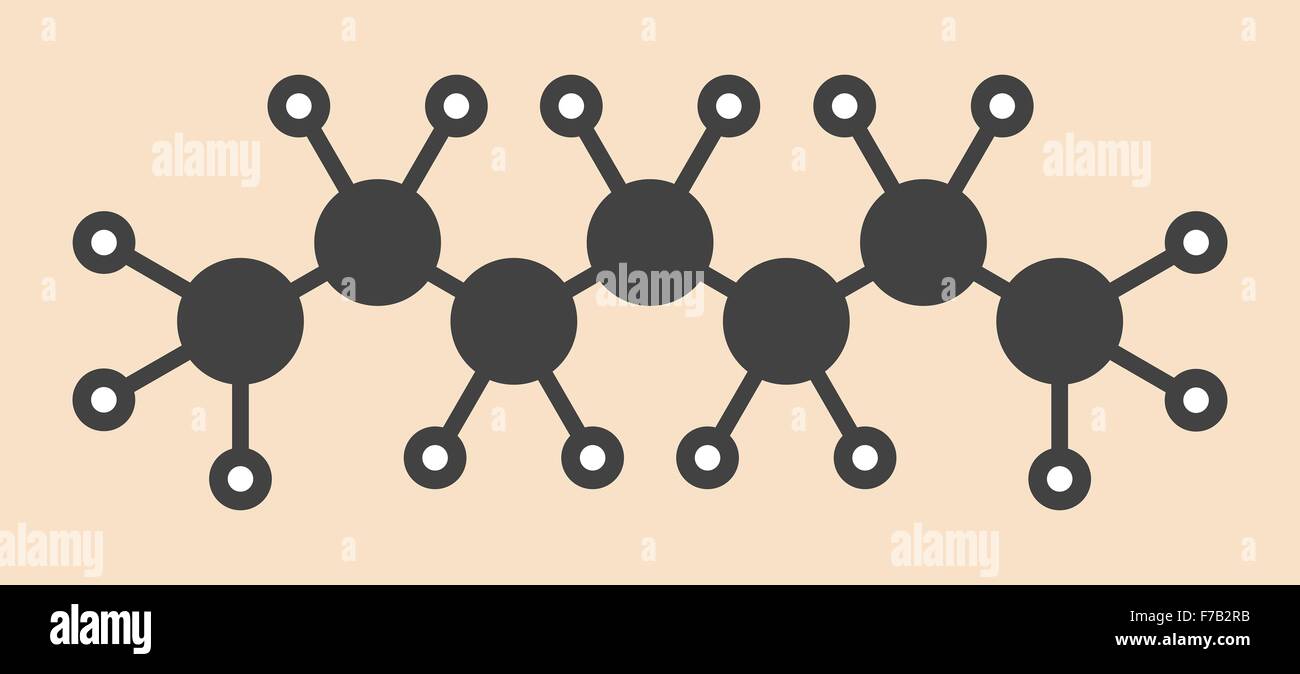 Eptano (n-eptano) alcano molecola. Stilizzata di scheletro di formula ...