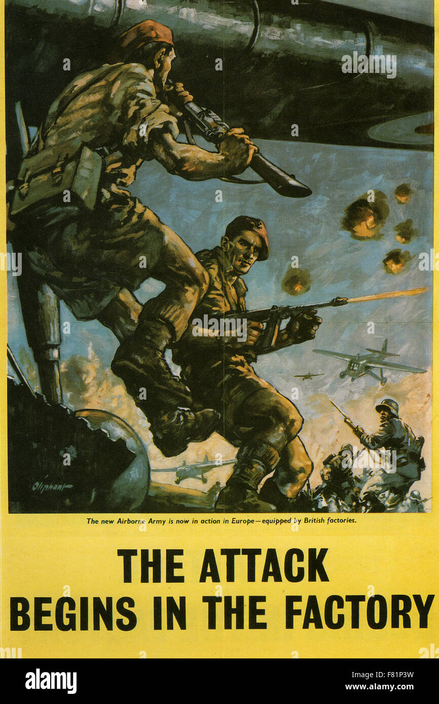 L'attacco inizia in fabbrica WW2 British poster su 1942 progettato da ...