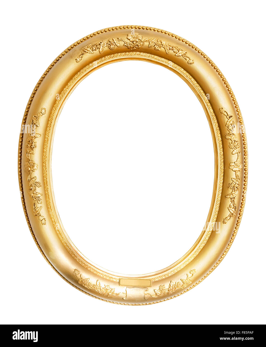 Di forma ovale cornice dorata. Isolato su sfondo bianco con tracciato ...