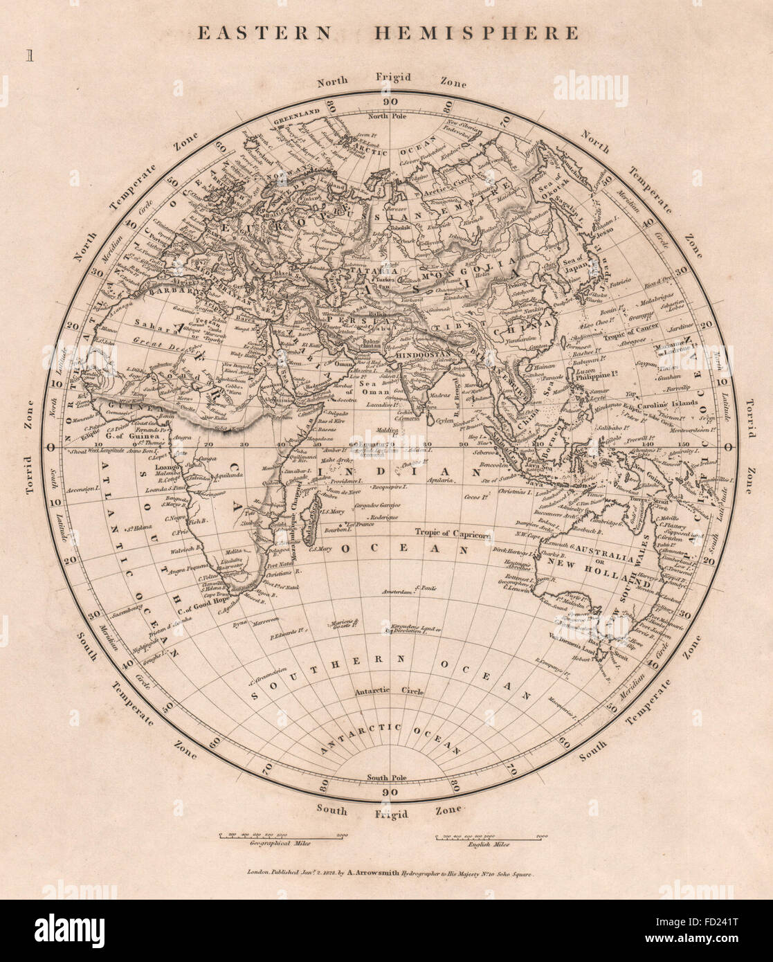 Mondo:Emisfero Orientale.Europa Africa(Montagne Kong)Asia.ARROWSMITH ...