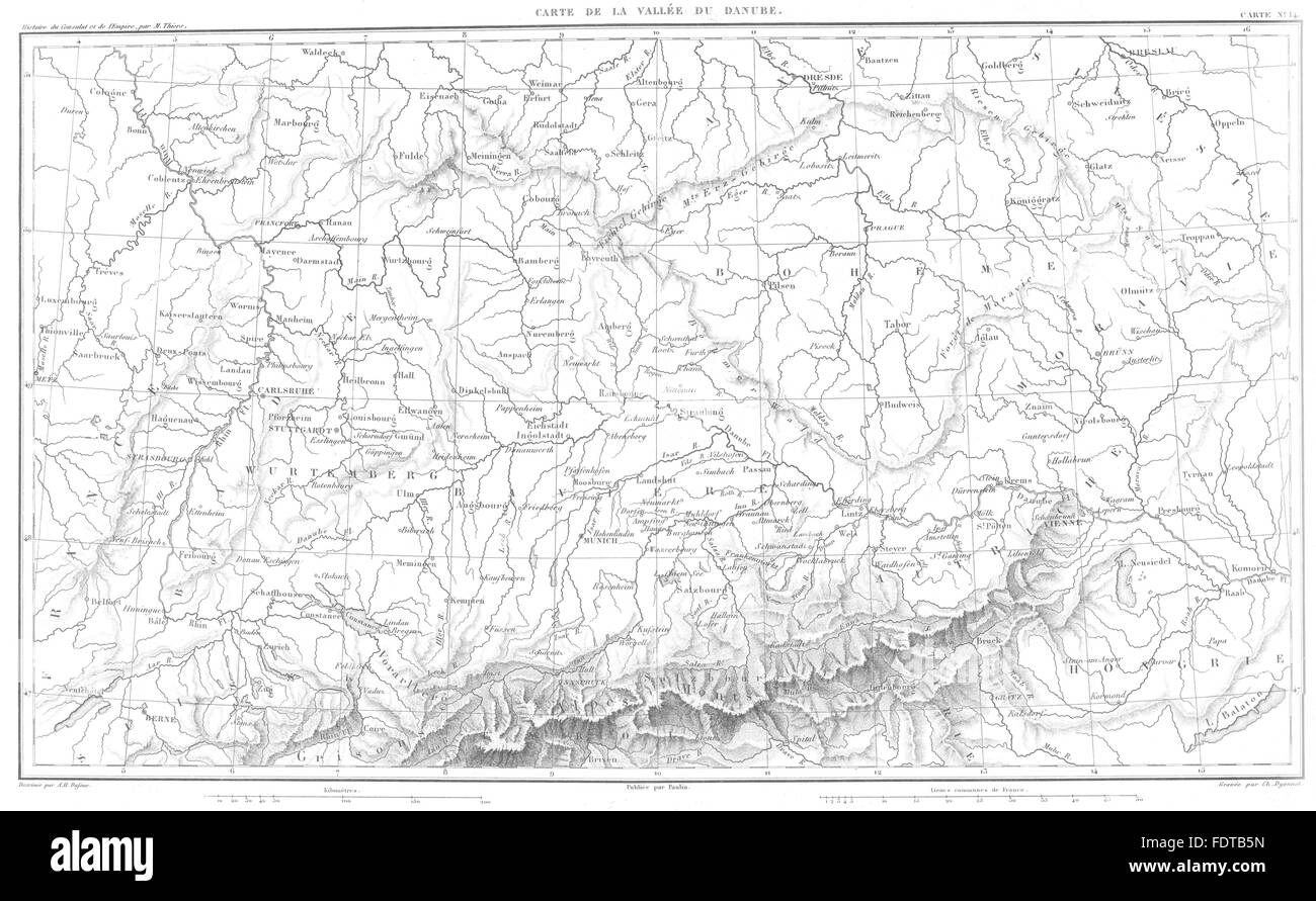 Europa: Carte de la Vallée du Danubio. Germania Austria Repubblica ceca ...