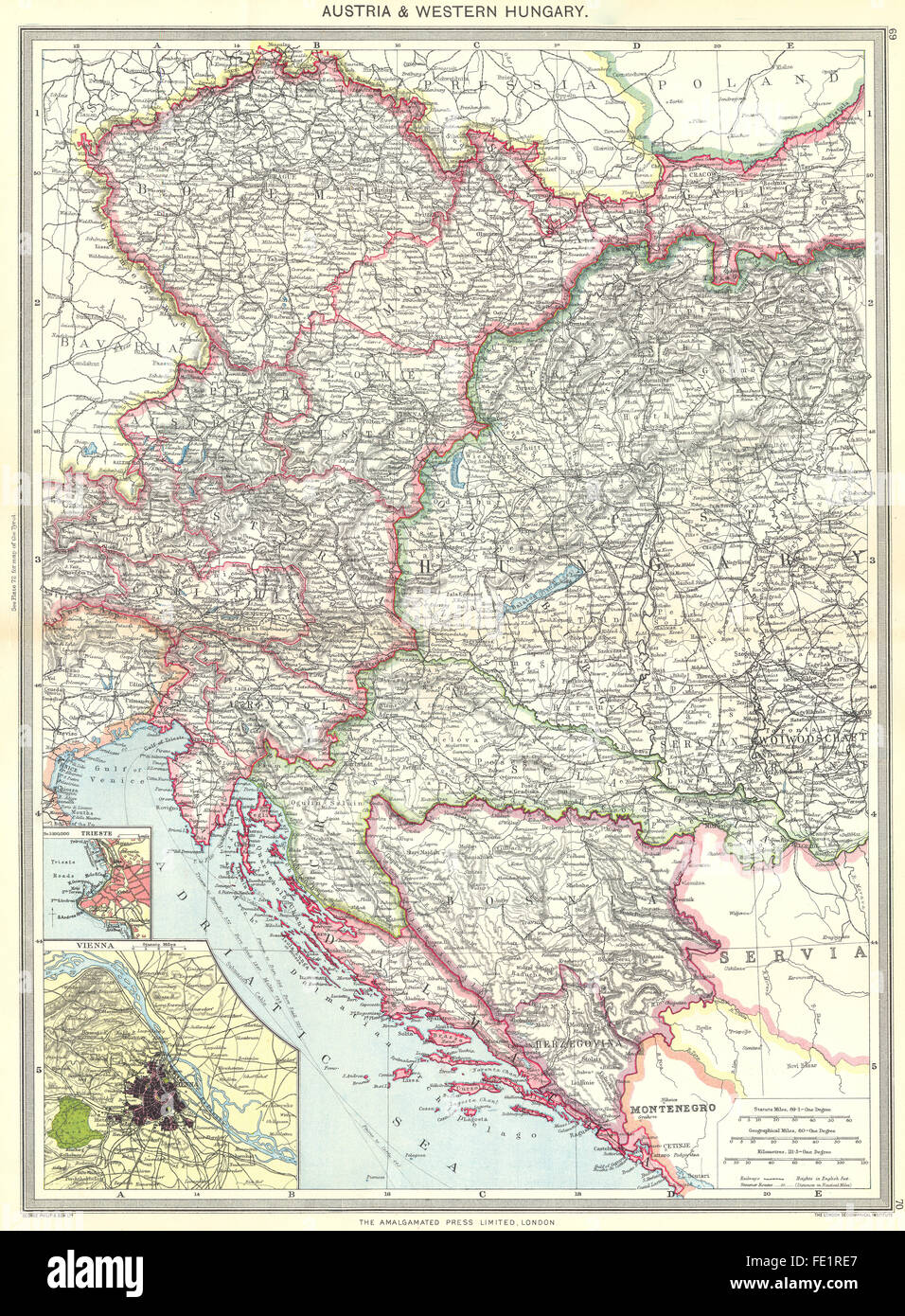 AUSTRIA: & Ungheria occidentale; mappa di Trieste; Vienna, 1907 Foto ...