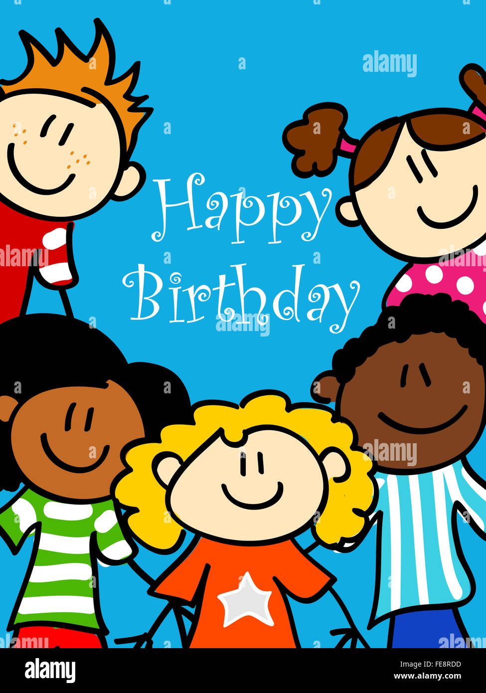 Biglietto di auguri di compleanno con cute kid i personaggi dei cartoni ...