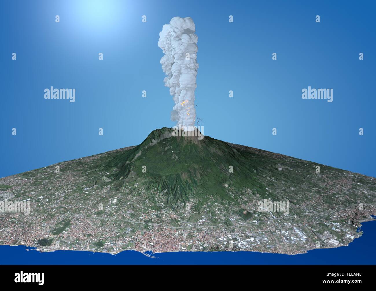 Vista satellitare del vulcano Vesuvio, eruzione, 3d, Italia Campania ...