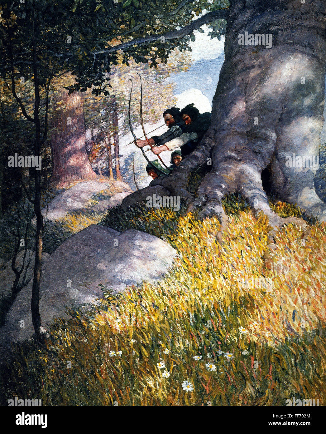 WYETH: Robin Hood, 1917. /NRobin cofano e i suoi compagni si prestano ...