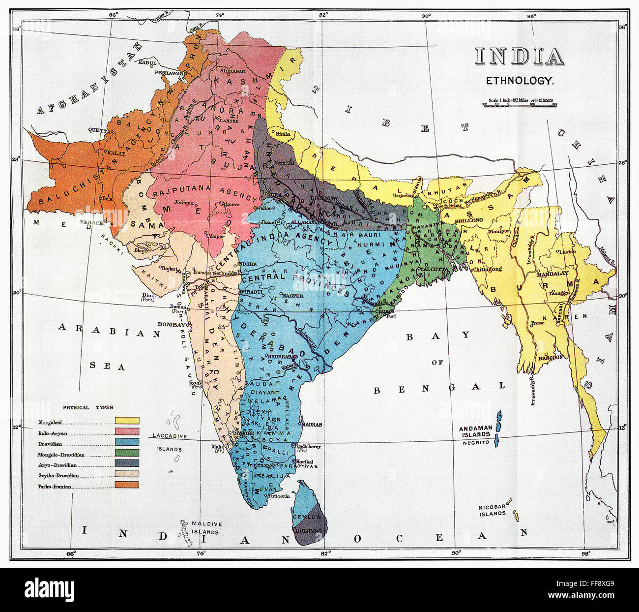 INDIA: Mappa del XIX secolo. /NMap dell India raffigurante le sette ...