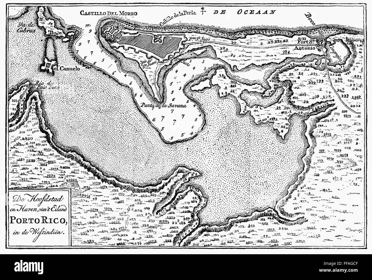 Mappa di San Juan, 1766. /NA mappa Olandese del porto di San Juan ...