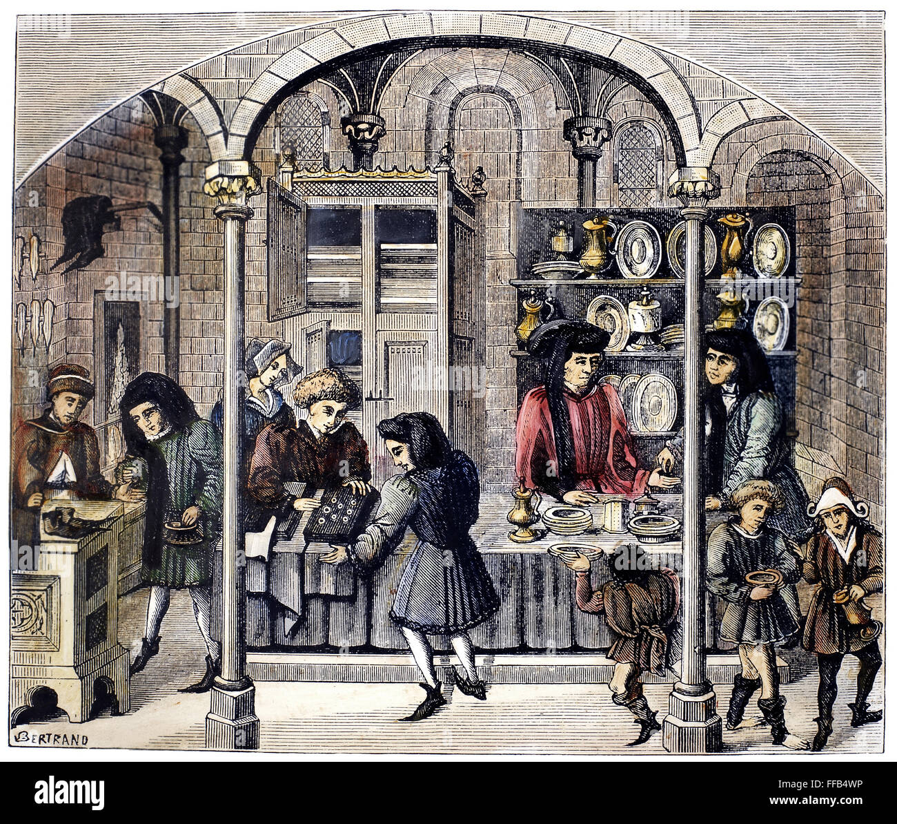 Mercato, del XV secolo. /NShops sotto un mercato coperto - un calzolaio ...