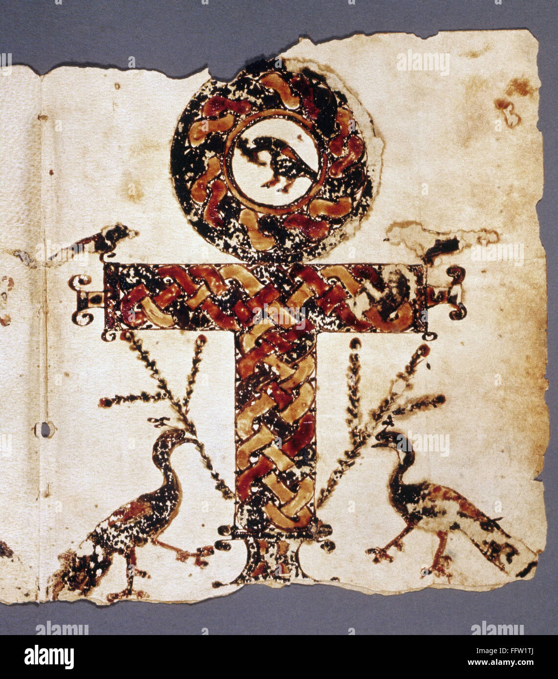 Croce copta. /NAnsate croce con uccelli. Illuminazione su pergamena da ...