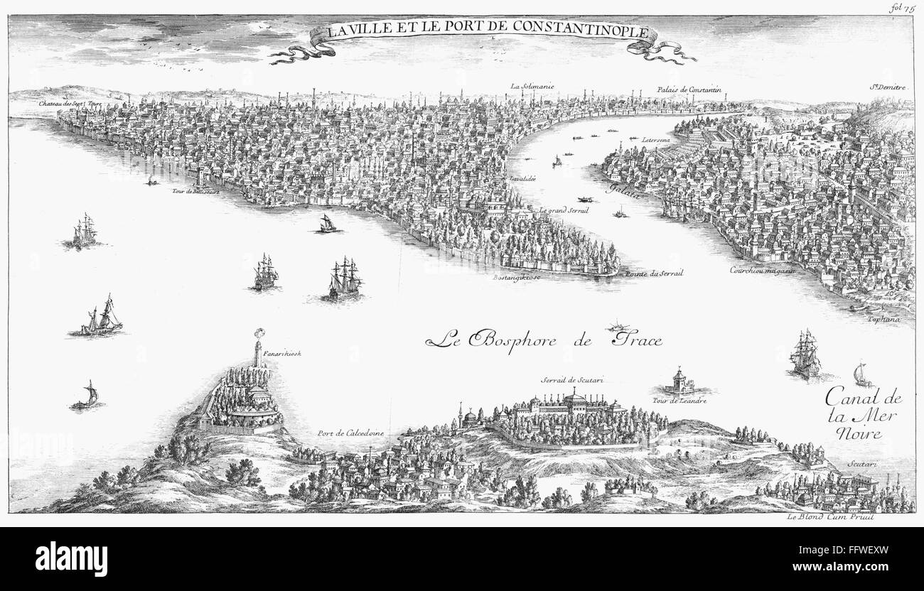 Turchia: Istanbul, 1680. /NPanoramic vista di Istanbul con lo stretto ...