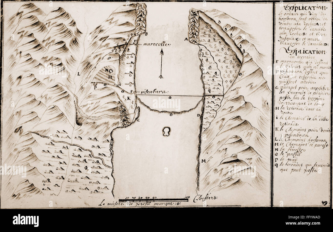 Mappa: Danubio. /NFrench mappa del XVIII secolo, con le istruzioni per ...