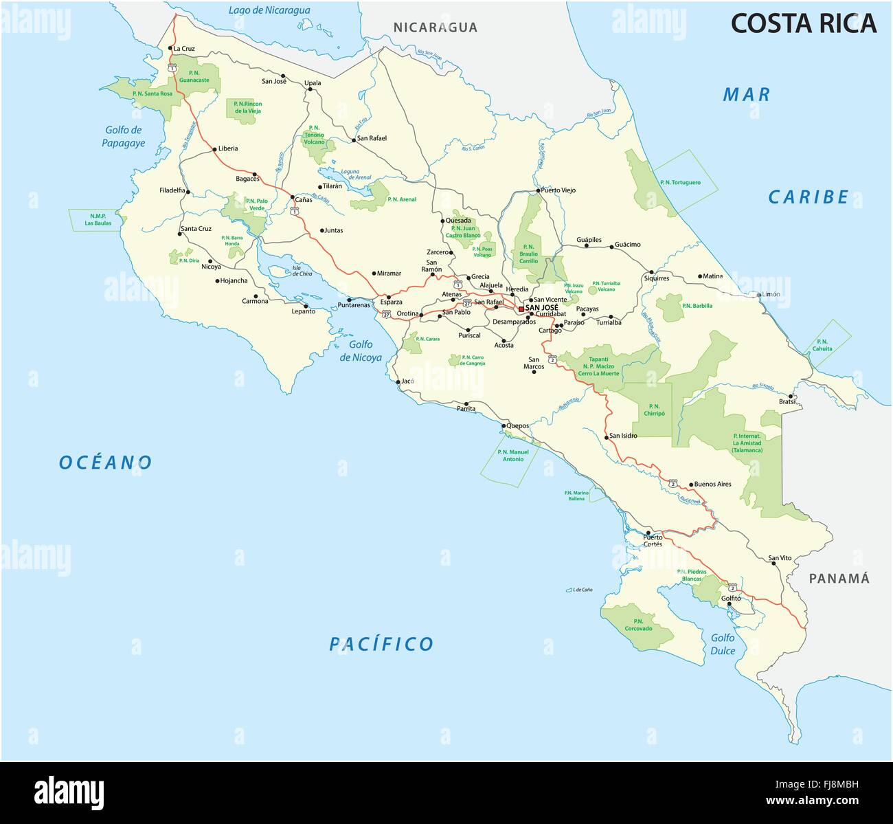 Mappa della costa rica Immagini Vettoriali Stock - Alamy