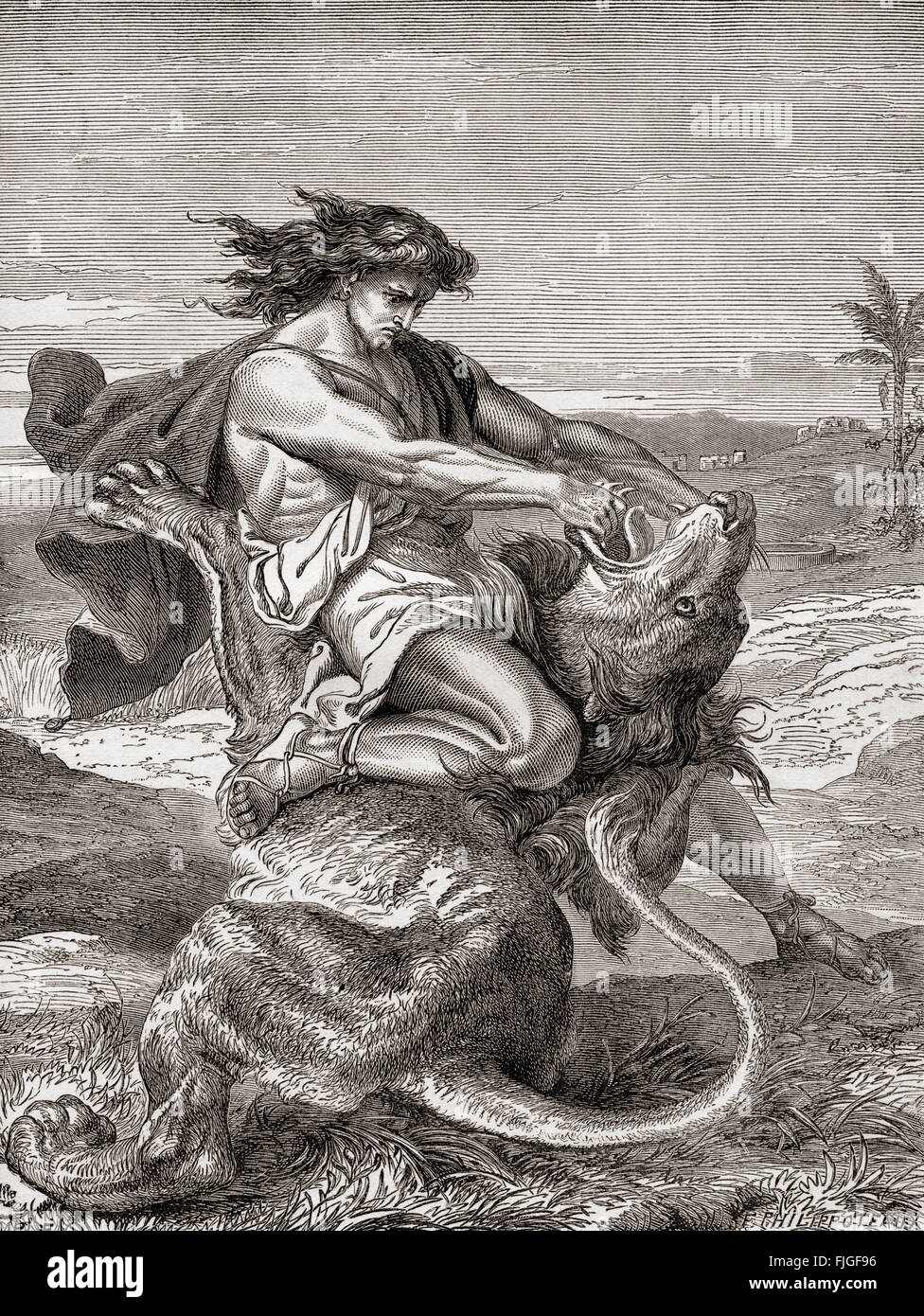 Sansone che uccide il leone, dal libro dei Giudici, Antico Testamento ...