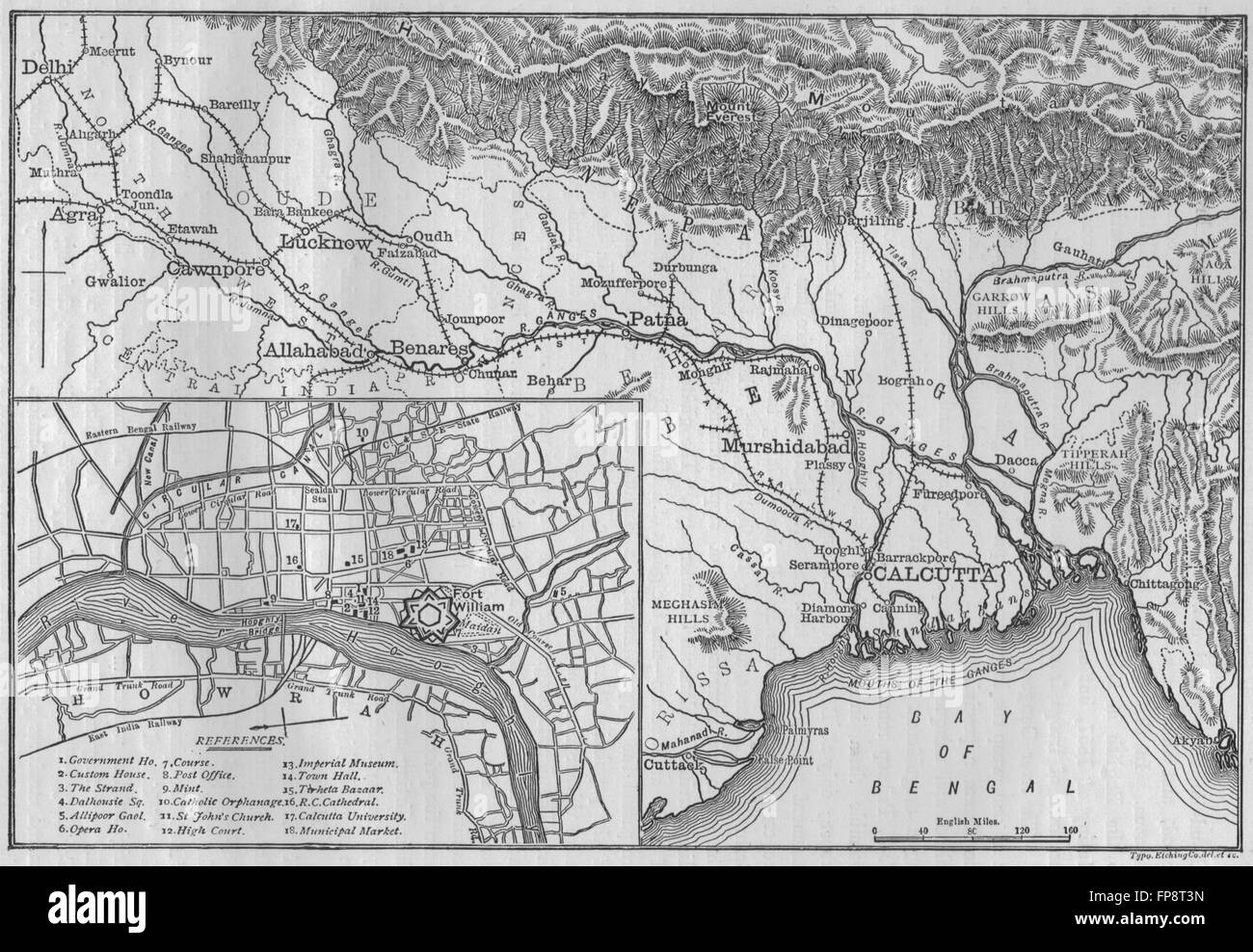 KOLKATA: Mappa di Calcutta e il Gange, 1882 Foto stock - Alamy