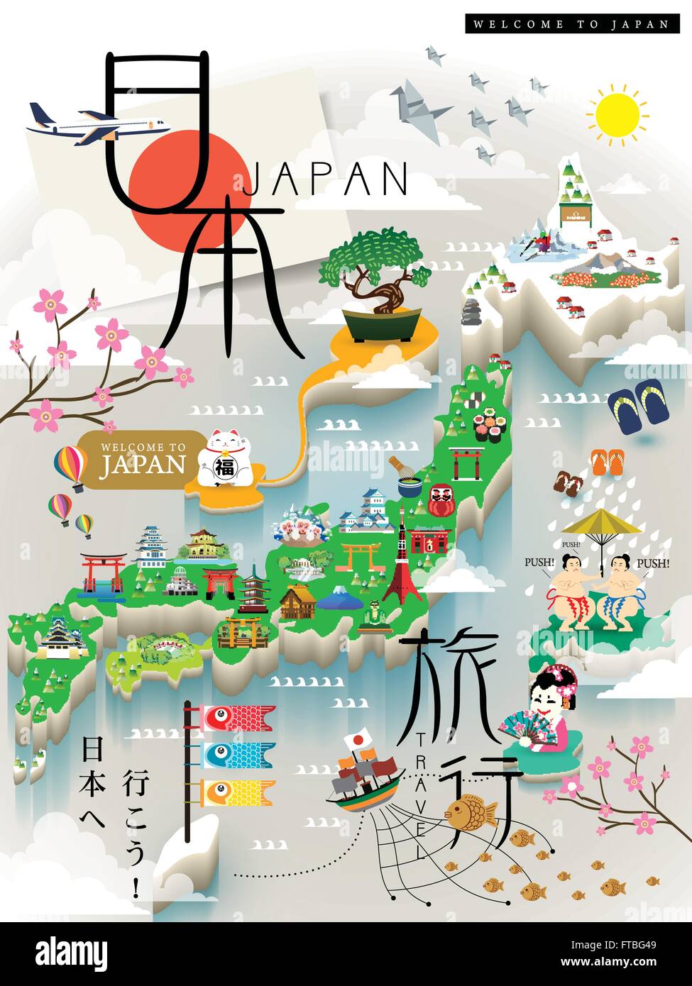 Giappone mappa di viaggio con le famose attrazioni - Giappone viaggi e ...