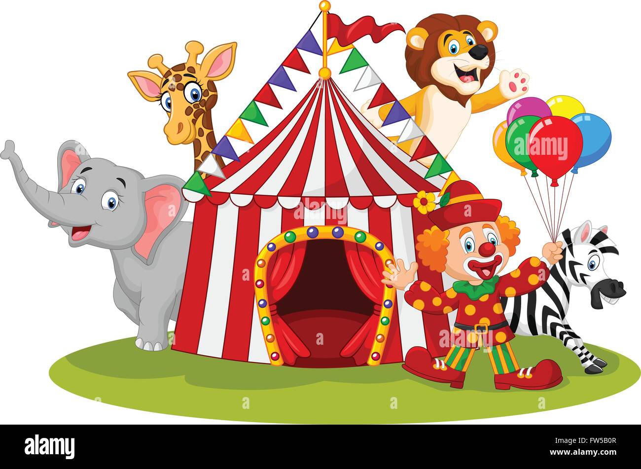 Cartoon felice animali di circo e clown Immagine e Vettoriale - Alamy
