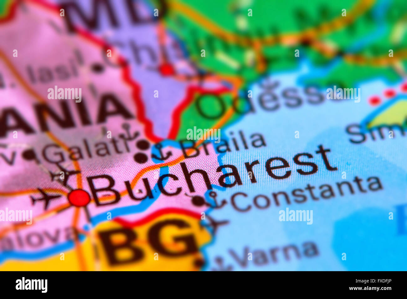 Bucarest, la capitale della Romania, sulla mappa del mondo Foto stock ...