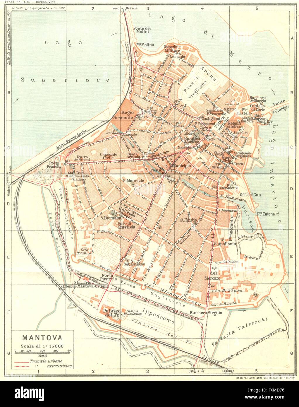 MANTOVA (Mantova) . Vintage town mappa della città piano. L'Italia ...