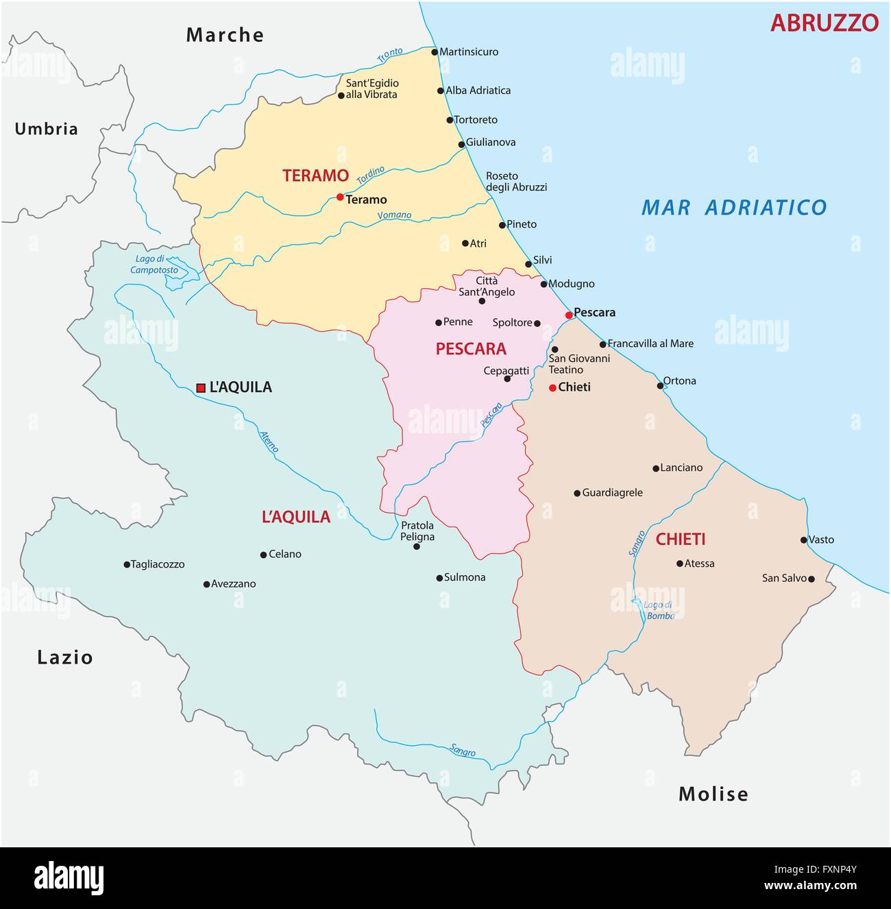 Abruzzo mappa amministrativa, Italia Immagine e Vettoriale - Alamy