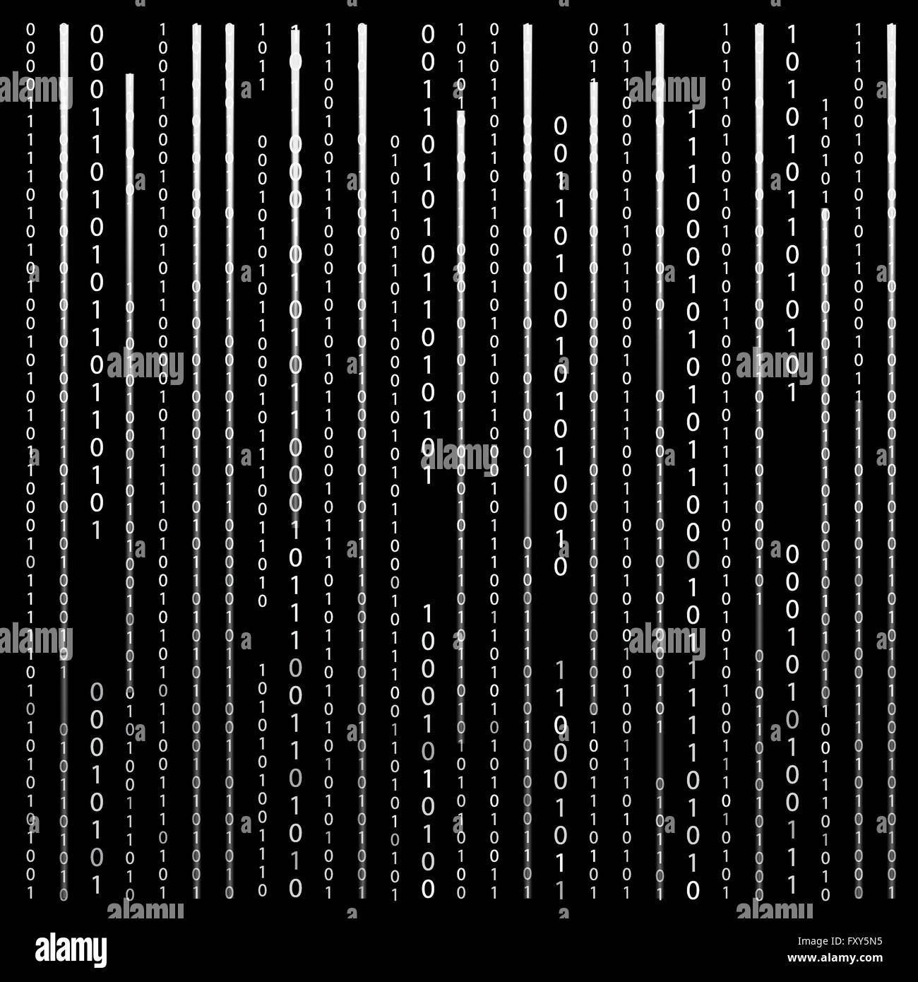 In bianco e nero. Algoritmo del codice binario con le cifre su sfondo ...