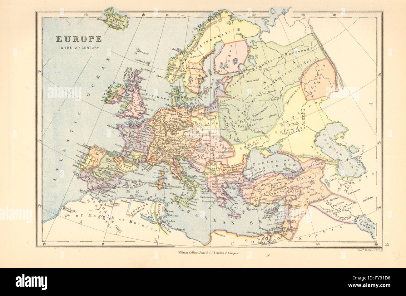 "L'Europa nel XII secolo". Bartolomeo, 1876 Mappa antichi Foto stock ...