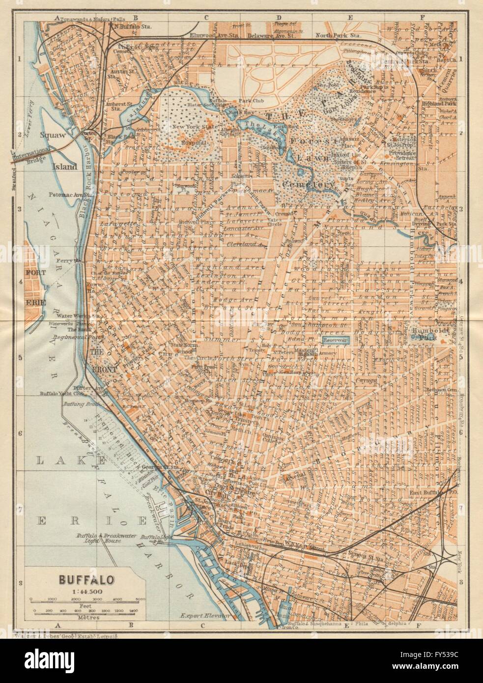 BUFFALO antica città pianta della città. Lo stato di New York. BAEDEKER ...