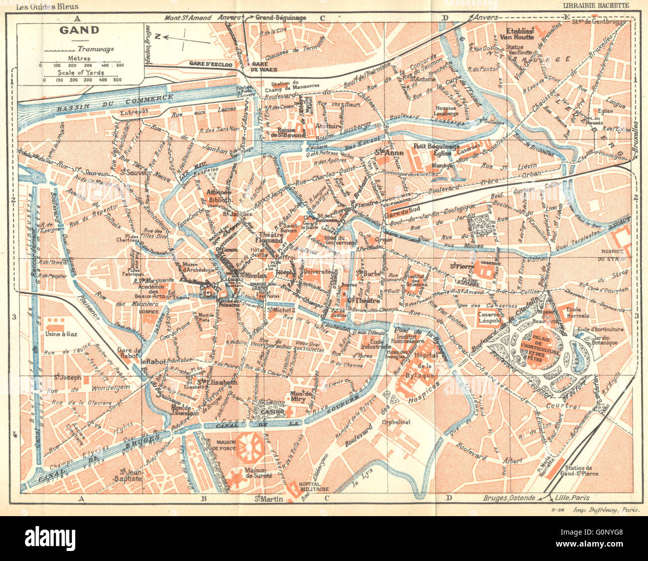 Belgio: Gand. Gand. Città piano ville carte mappa, 1924 Foto stock - Alamy