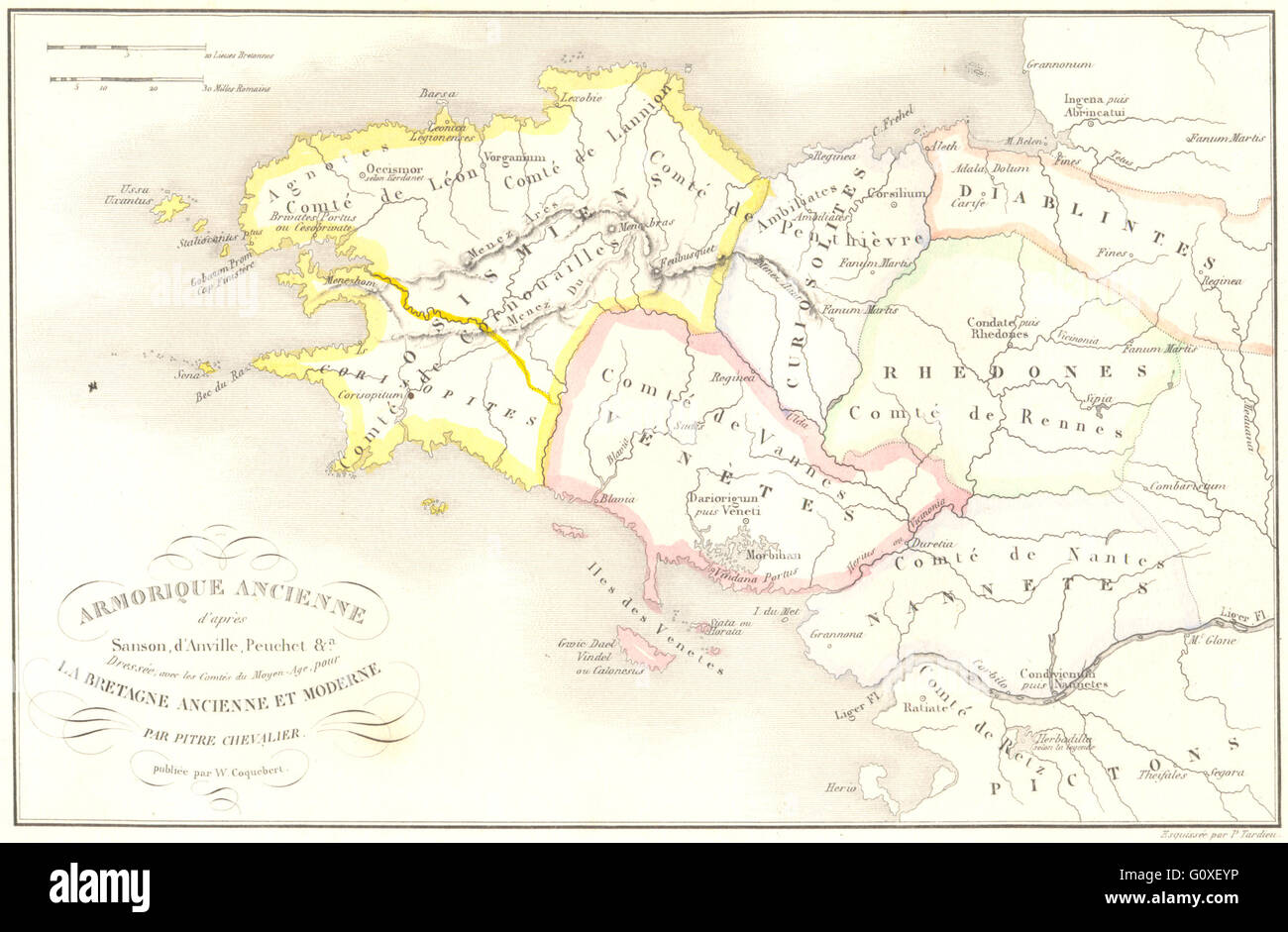 BRETAGNE: Armorique Ancienne; antichi Bretoni Armorica, 1844 Mappa ...