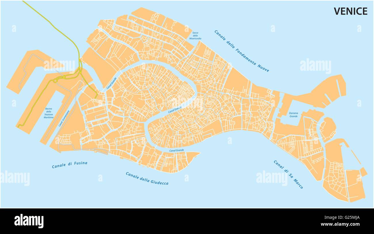 Mappa di contorno della città italiana di Venezia Immagine e Vettoriale ...
