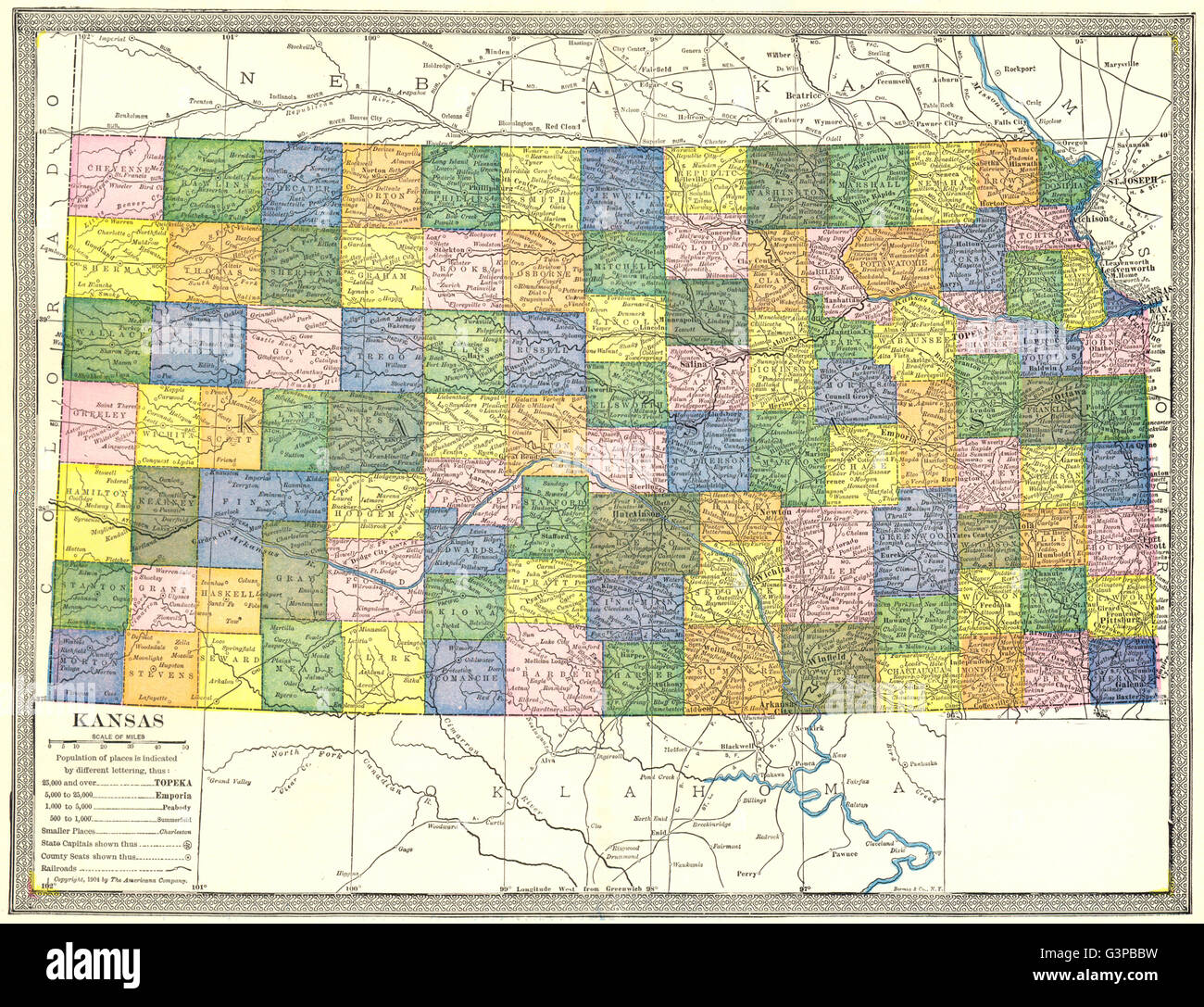 Mappa del kansas d'epoca immagini e fotografie stock ad alta ...