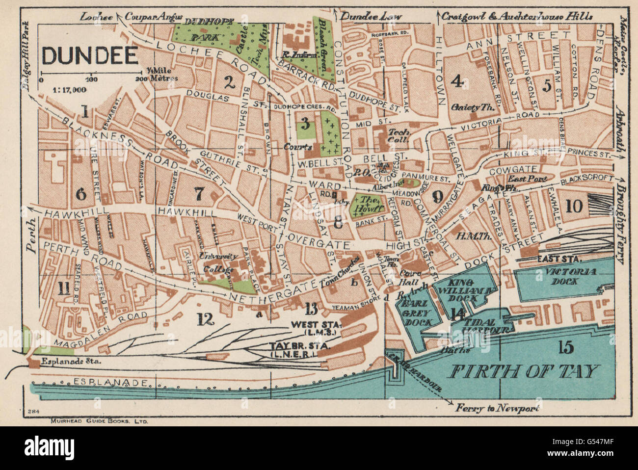 DUNDEE. Vintage town mappa della città piano. La Scozia, 1932 Foto ...