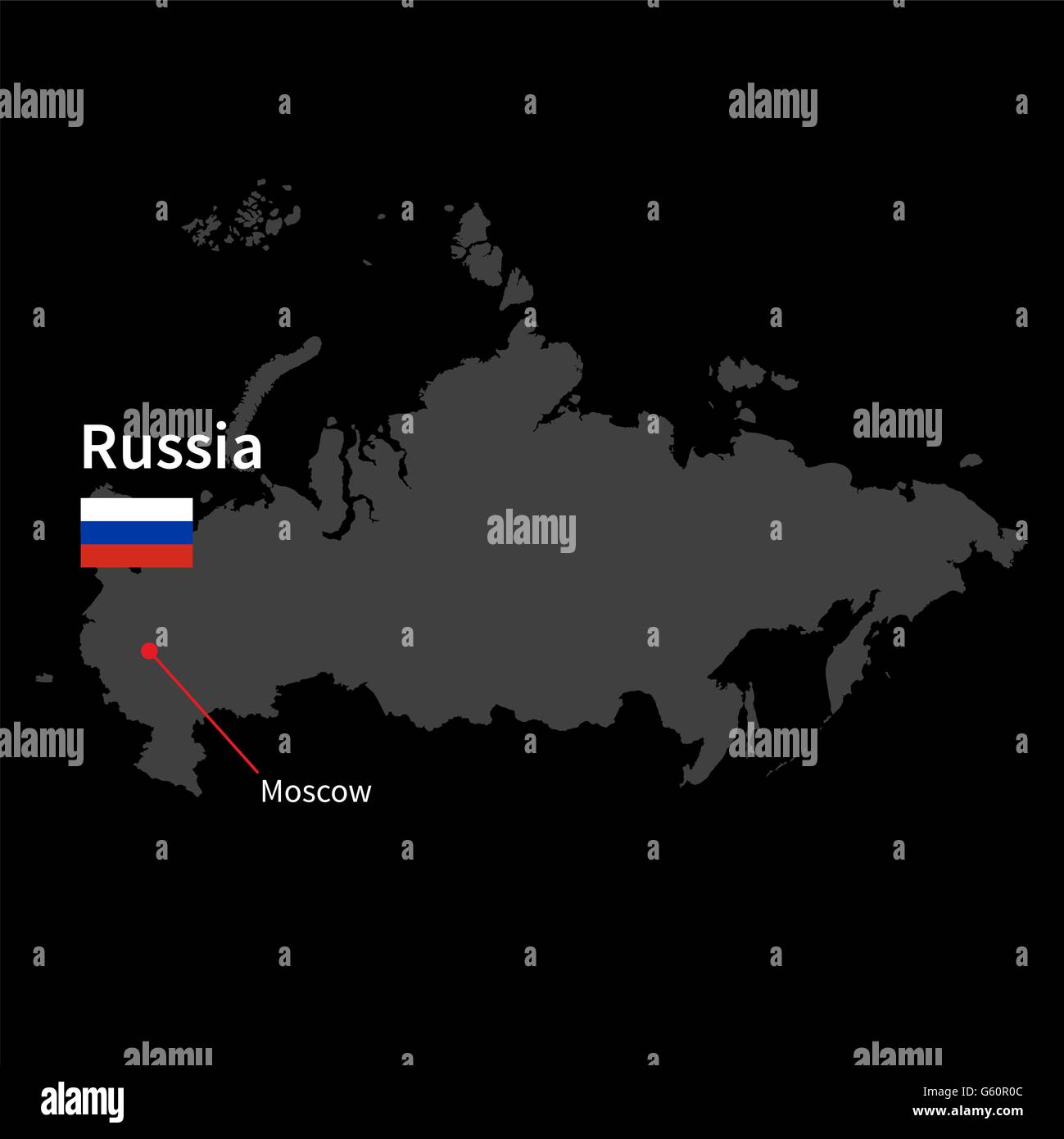Mappa dettagliata della Russia e la città capitale Mosca con bandiera ...