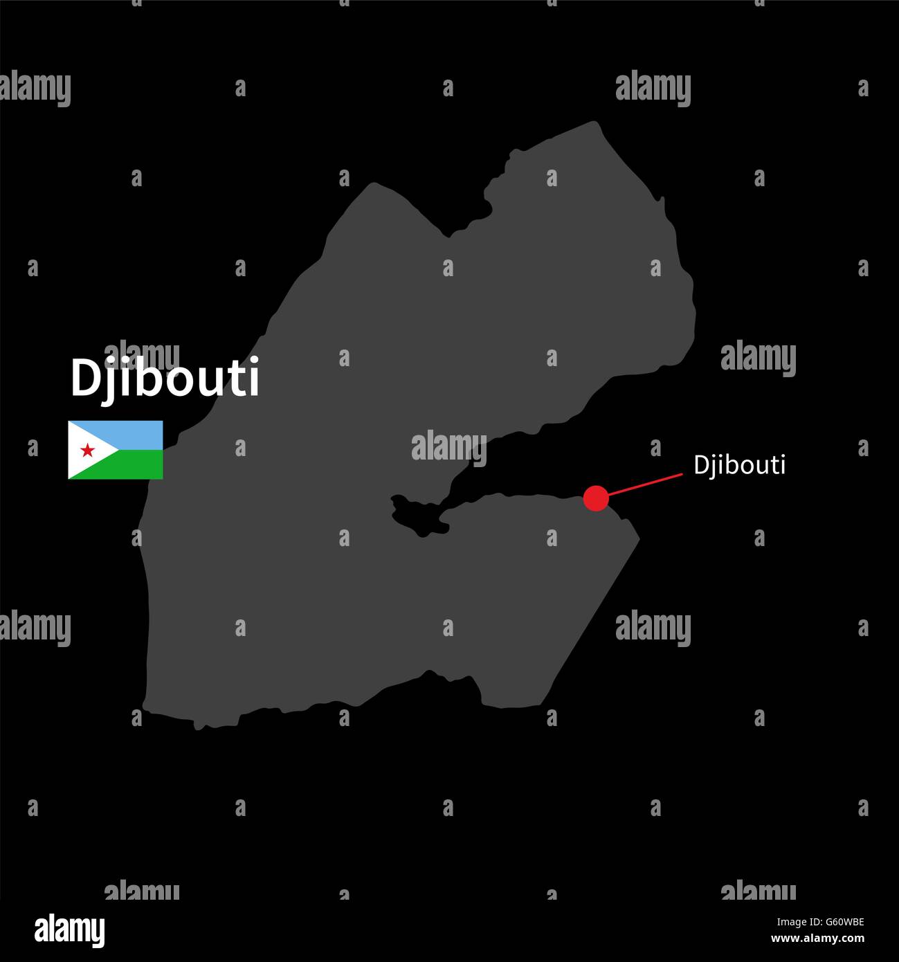 Mappa dettagliata di Gibuti e la città capitale Gibuti con bandiera su ...