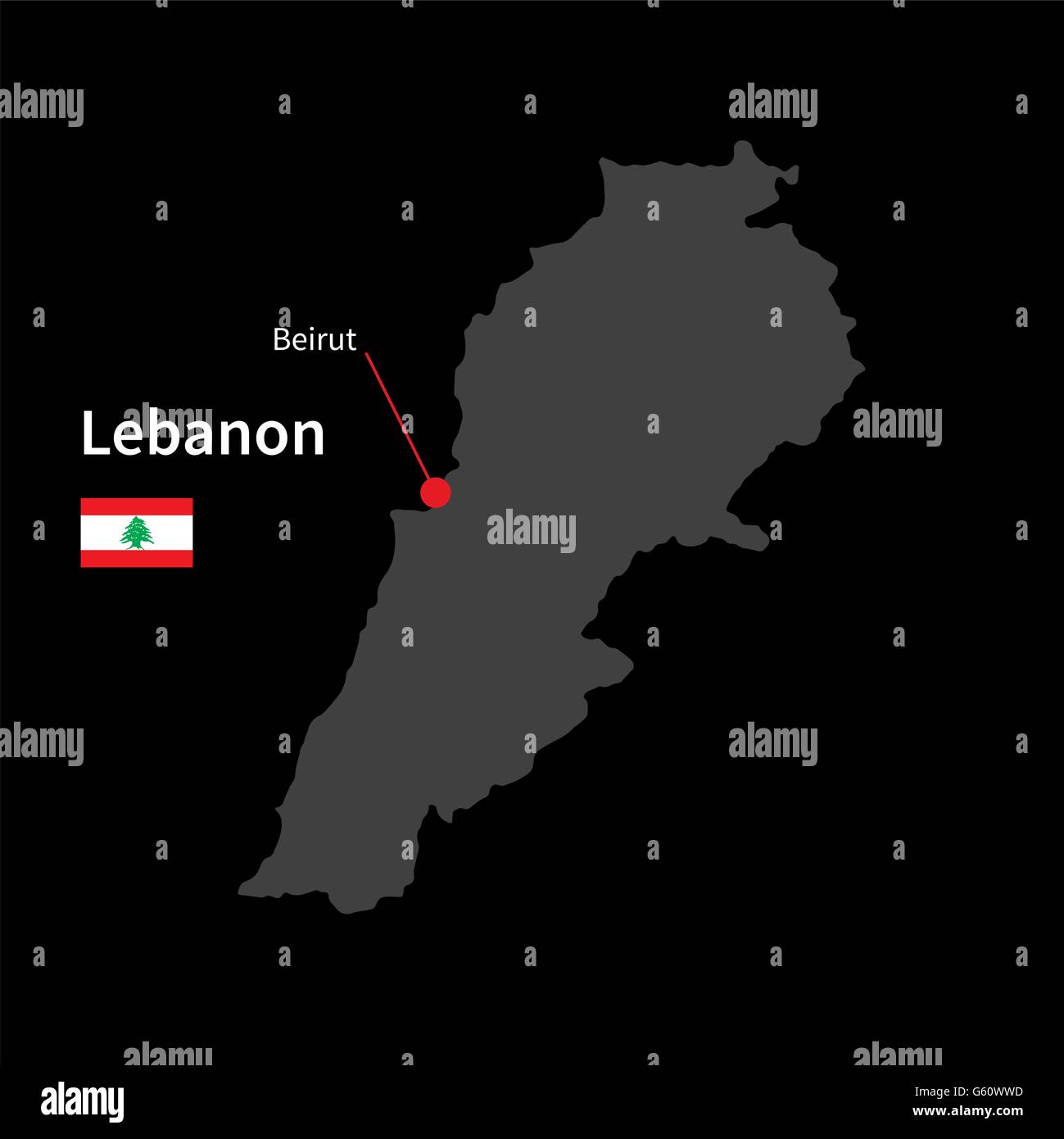 Mappa dettagliata del Libano e la città capitale Beirut con bandiera su ...
