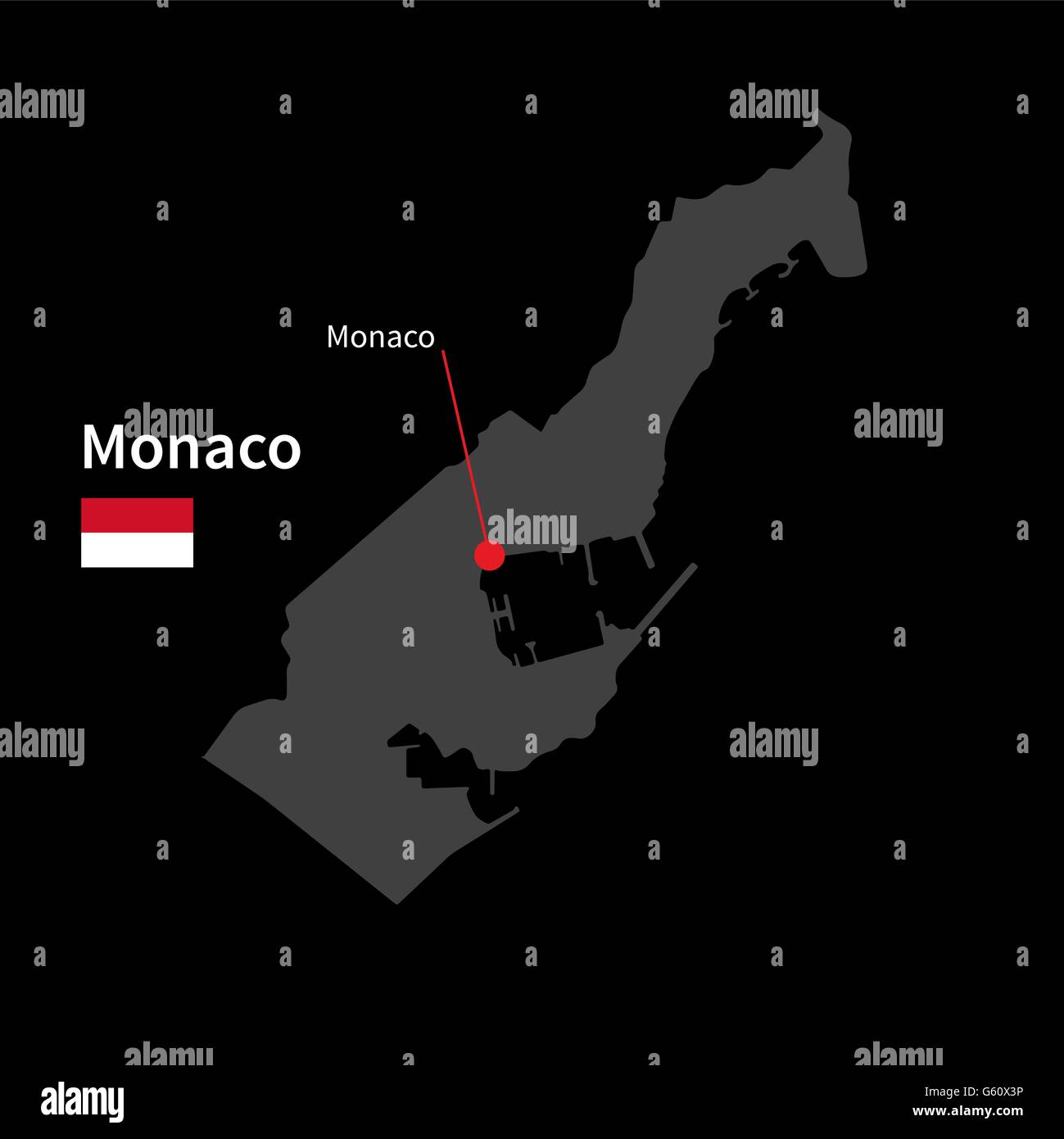 Mappa dettagliata di Monaco e la città capitale Monaco con bandiera su ...