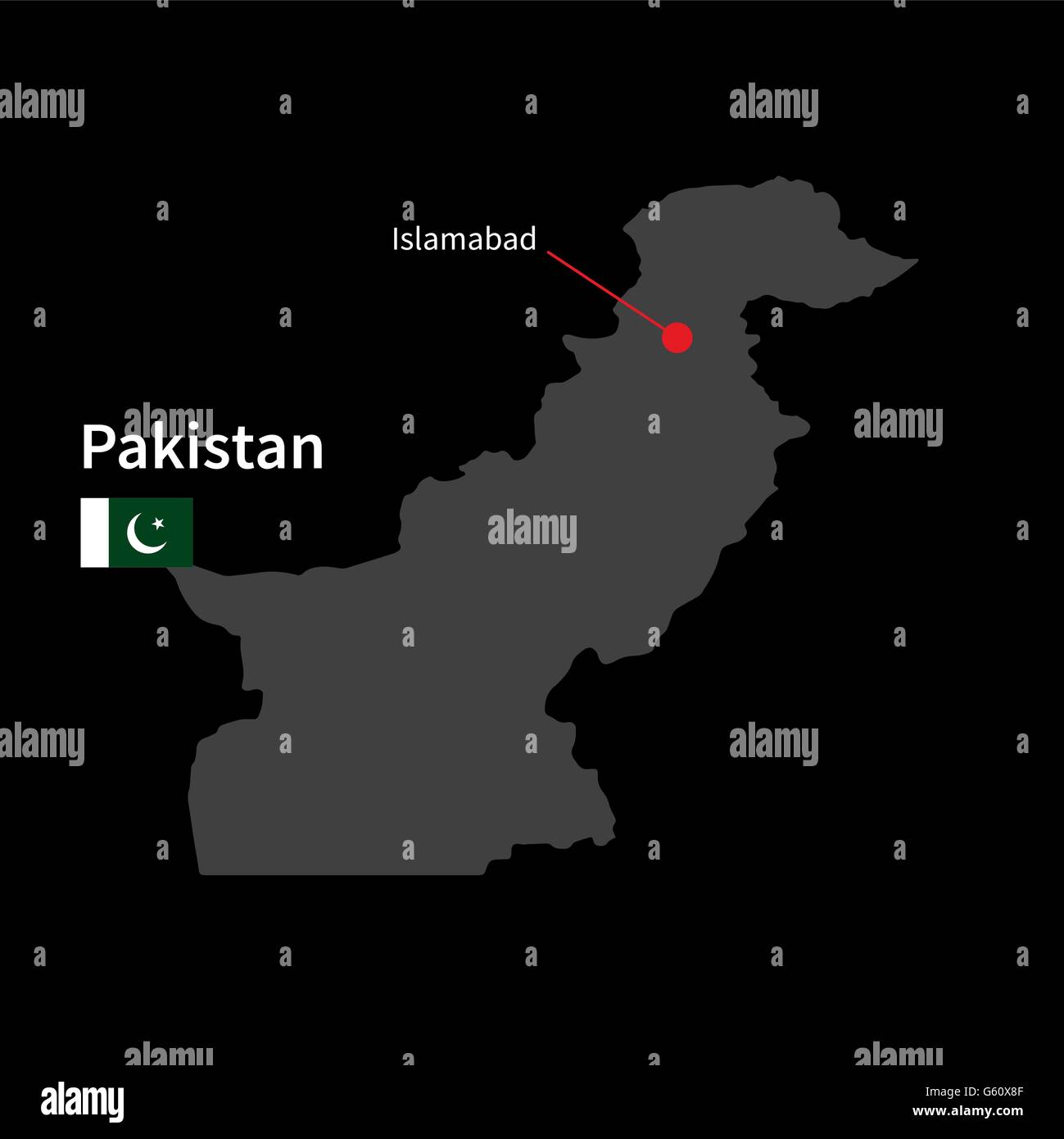 Mappa dettagliata del Pakistan e la città capitale Islamabad con ...