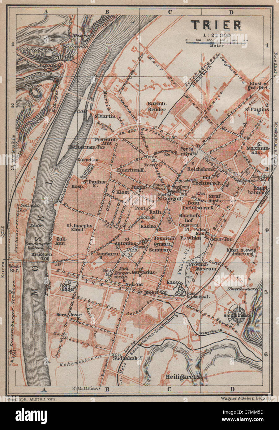 Treviri città antica città stadtplan. Renania-palatinato karte, 1913 ...
