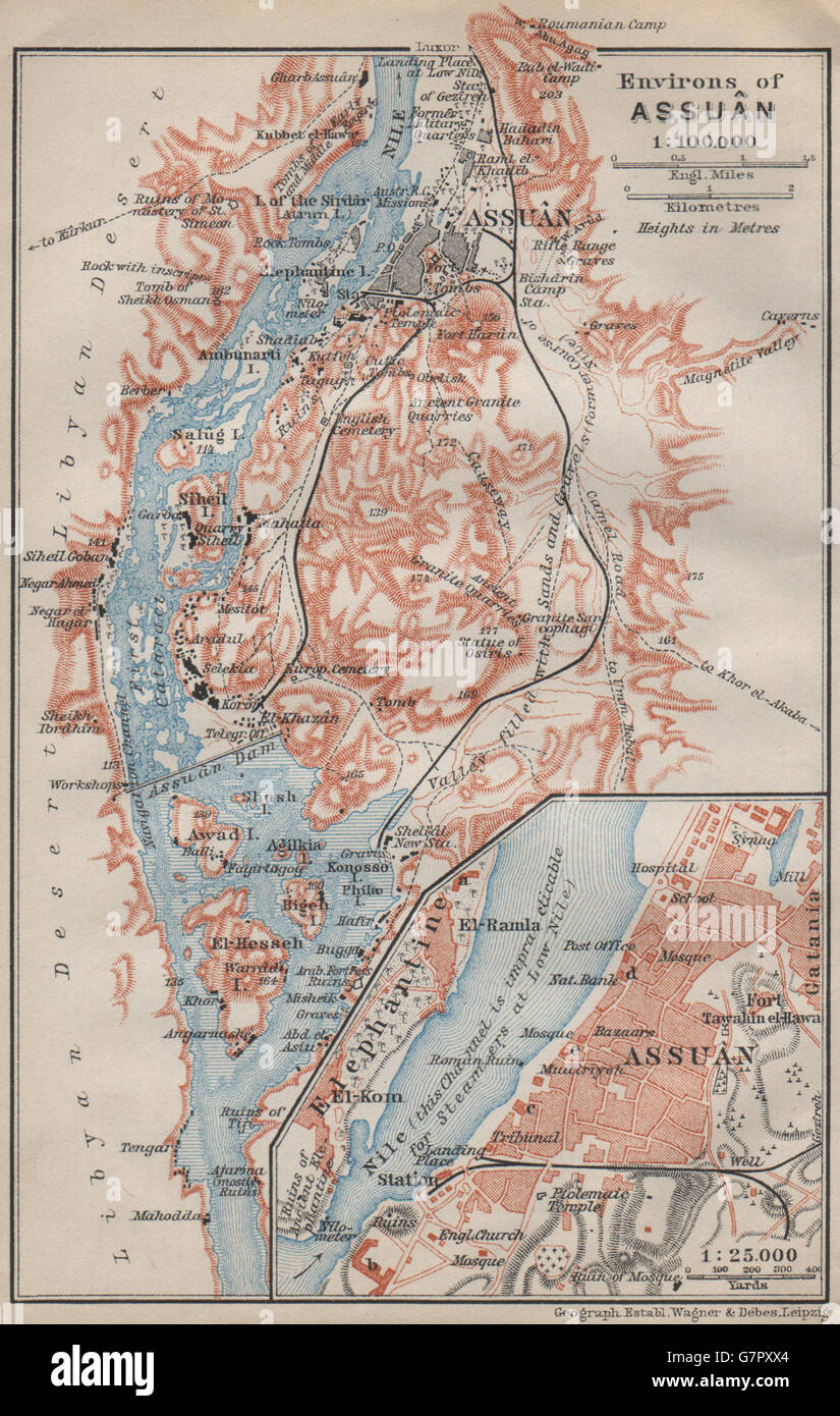 ASWAN DINTORNI e antiche città pianta della città. Assuan. L'Egitto ...