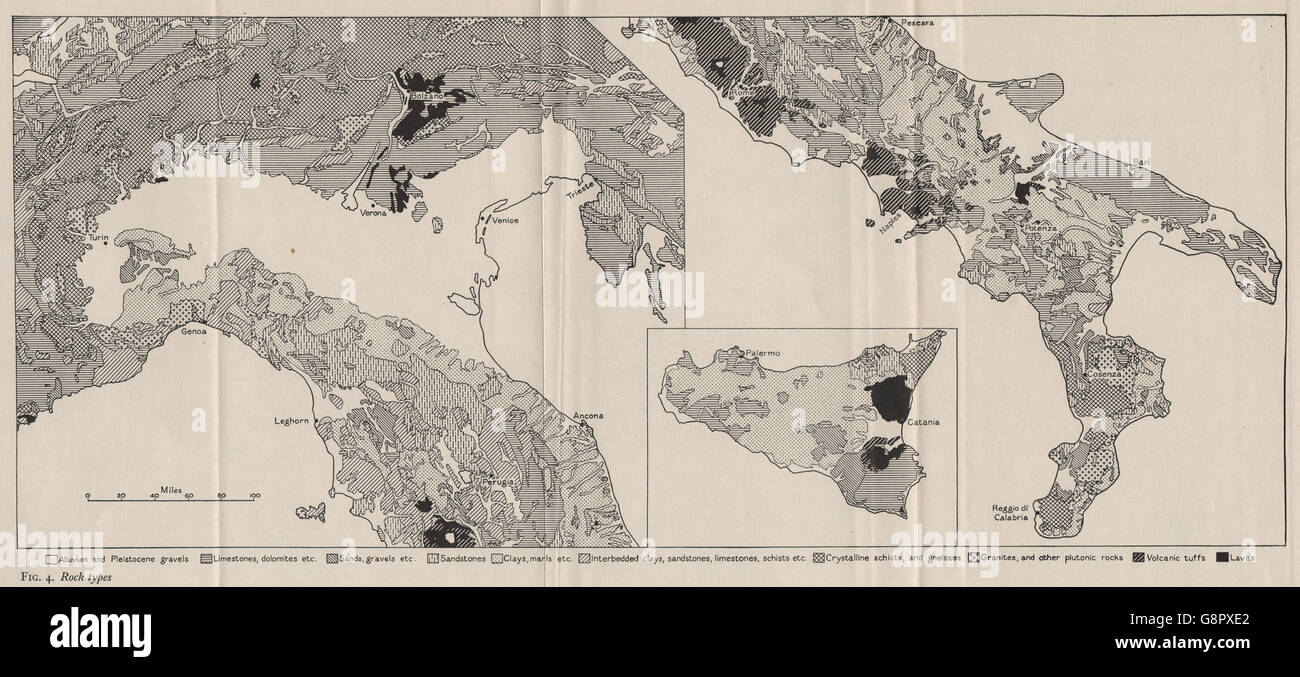 Italia: tipi di roccia. WW2 ROYAL NAVY MAPPA DI INTELLIGENCE, 1944 Foto ...